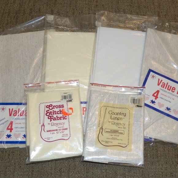 Various | Office | Lot Of 8 Pieces Of Aida Cloth Fabric Cream Oatmeal ...
